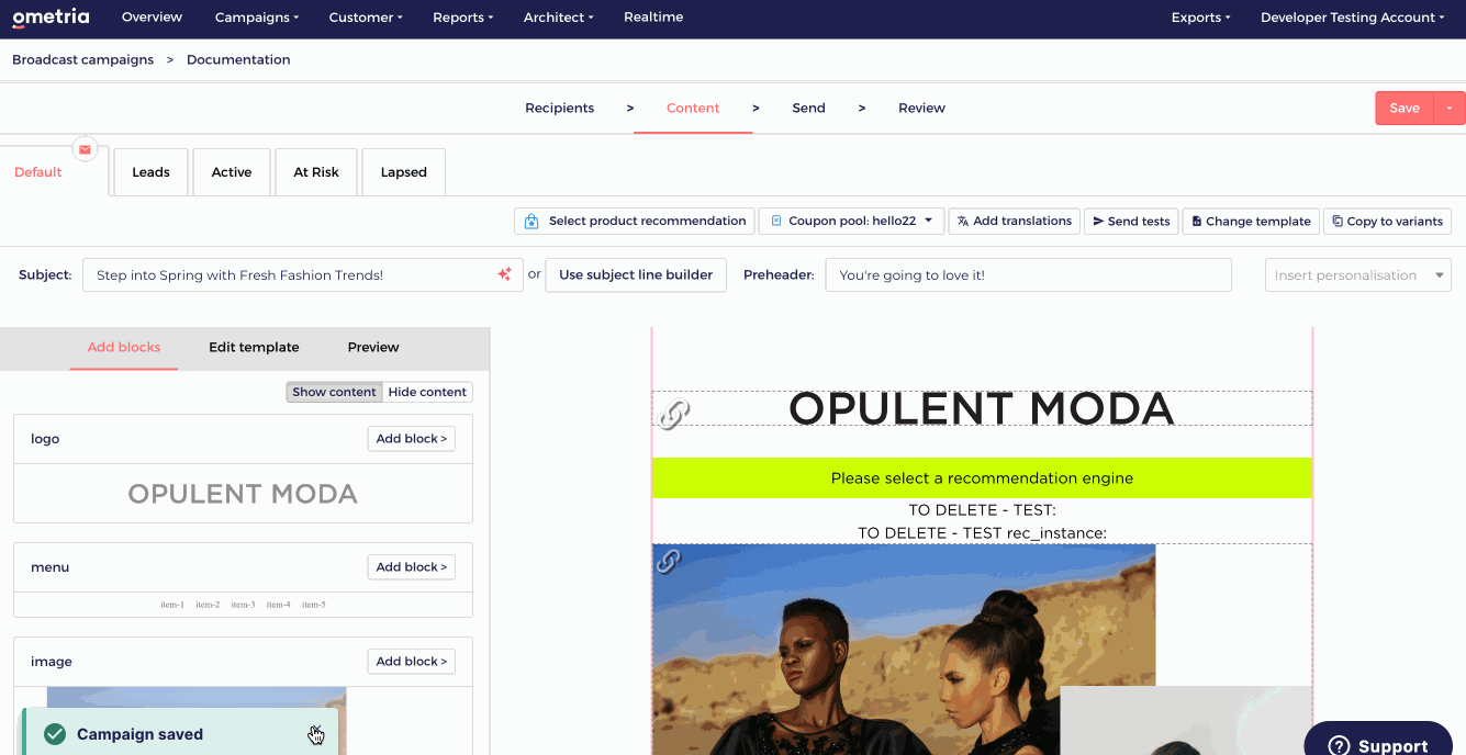 Broadcast content – Ometria Help Centre