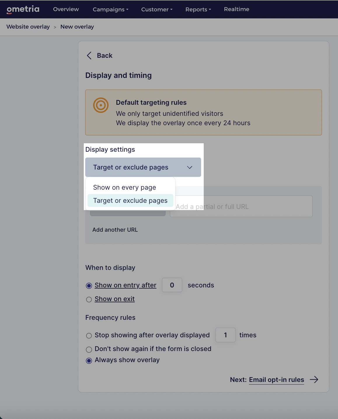 Overlays: Display and timing – Ometria Help Centre
