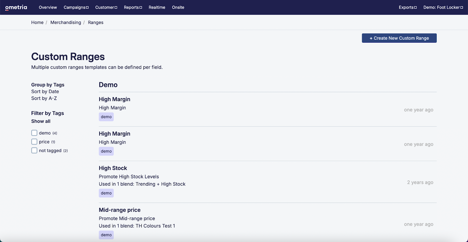 Custom ranges for merchandising blends – Ometria Help Centre