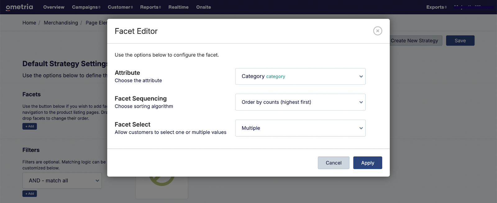 Facets – Ometria Help Centre