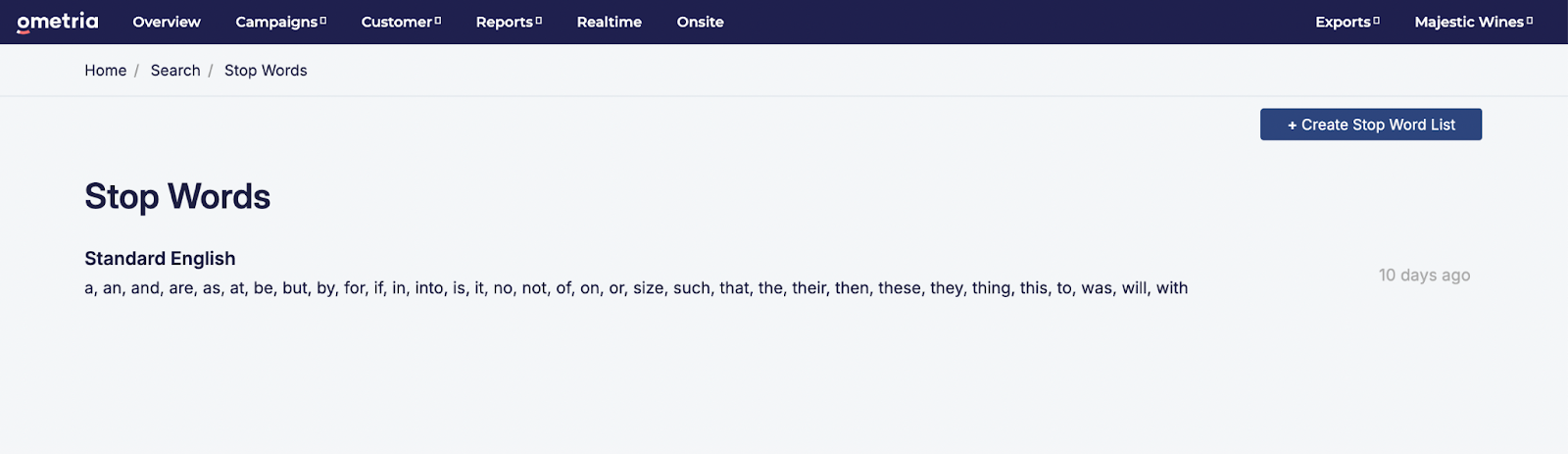Stop words – Ometria Help Centre