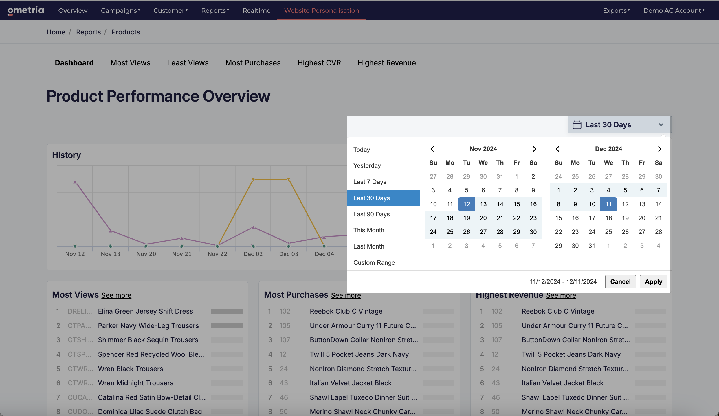Product performance overview report – Ometria Help Centre