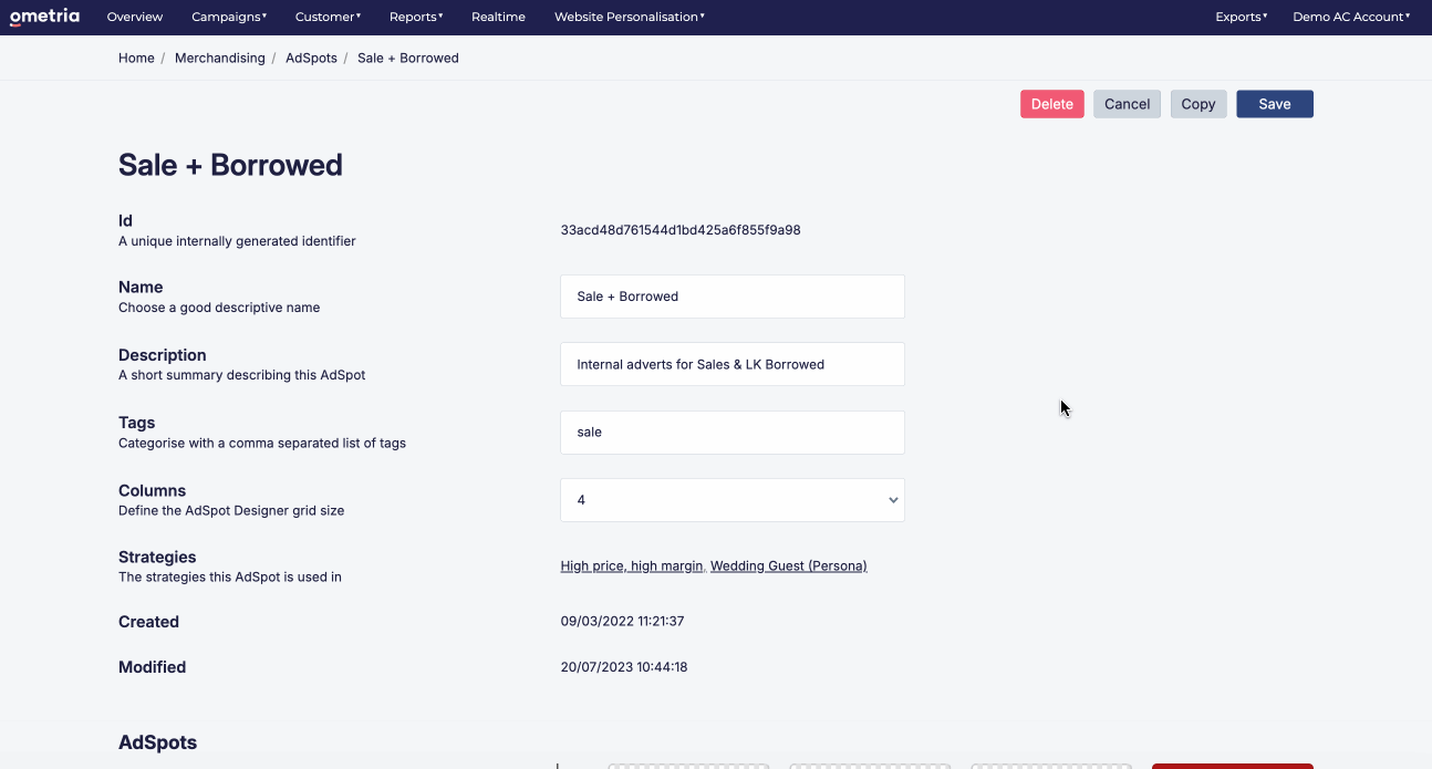 AdSpots – Ometria Help Centre