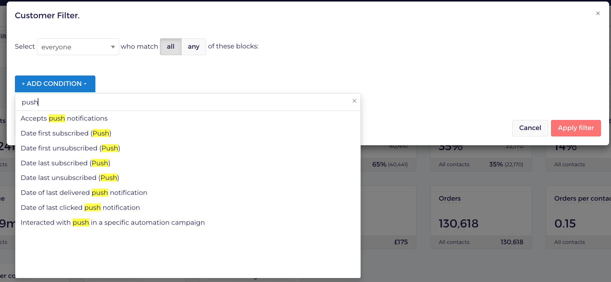Push notifications in the customer filter – Ometria Help Centre