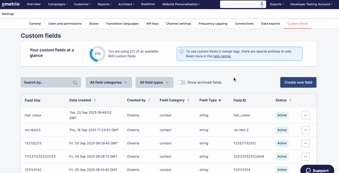 Managing custom fields – Ometria Help Centre