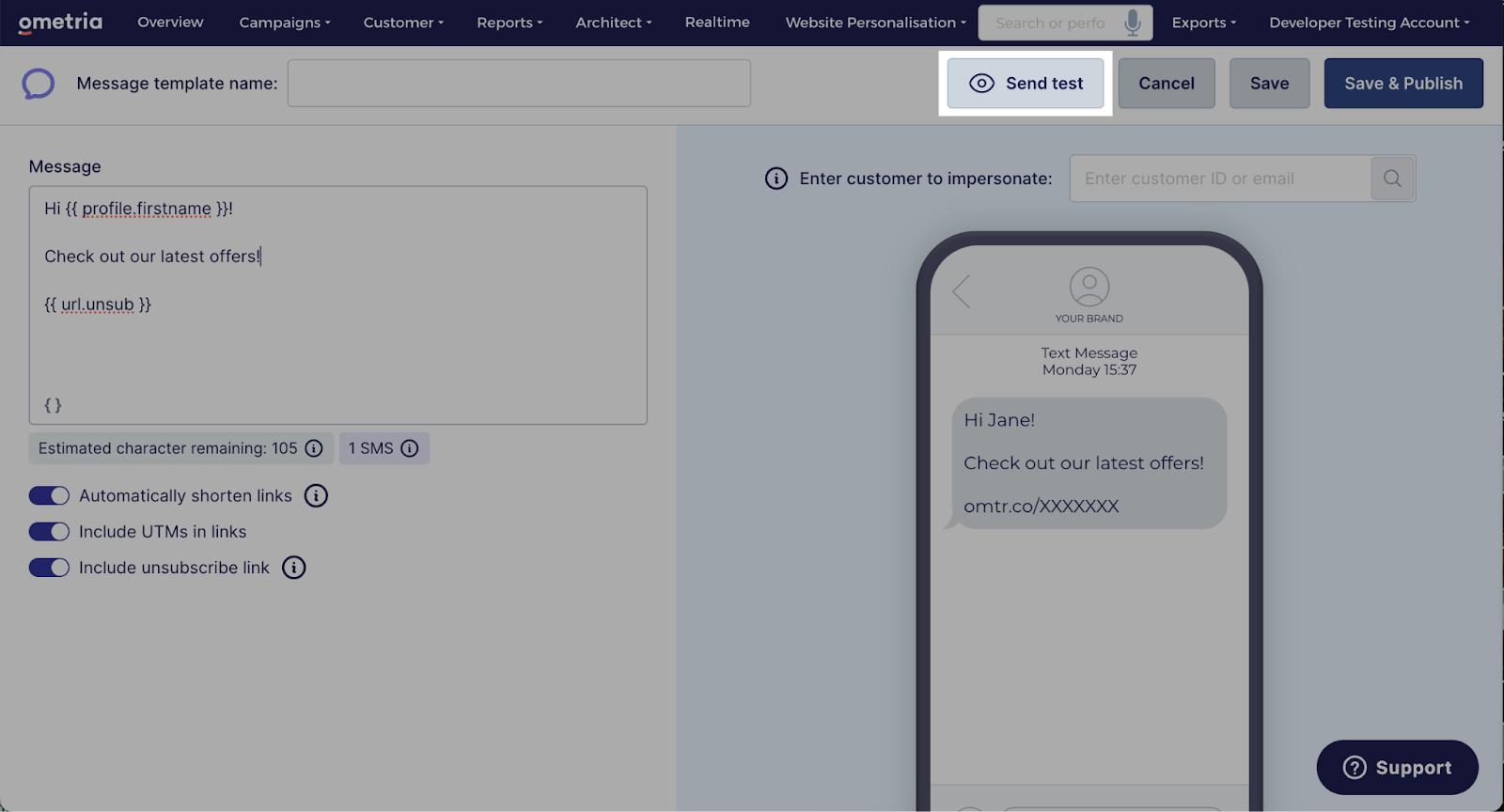 Sending test text messages – Ometria Help Centre