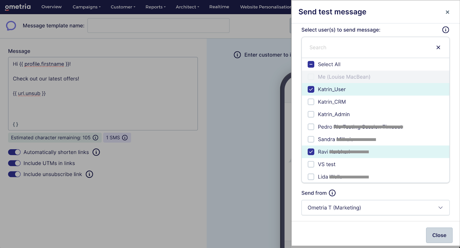 Sending test text messages – Ometria Help Centre