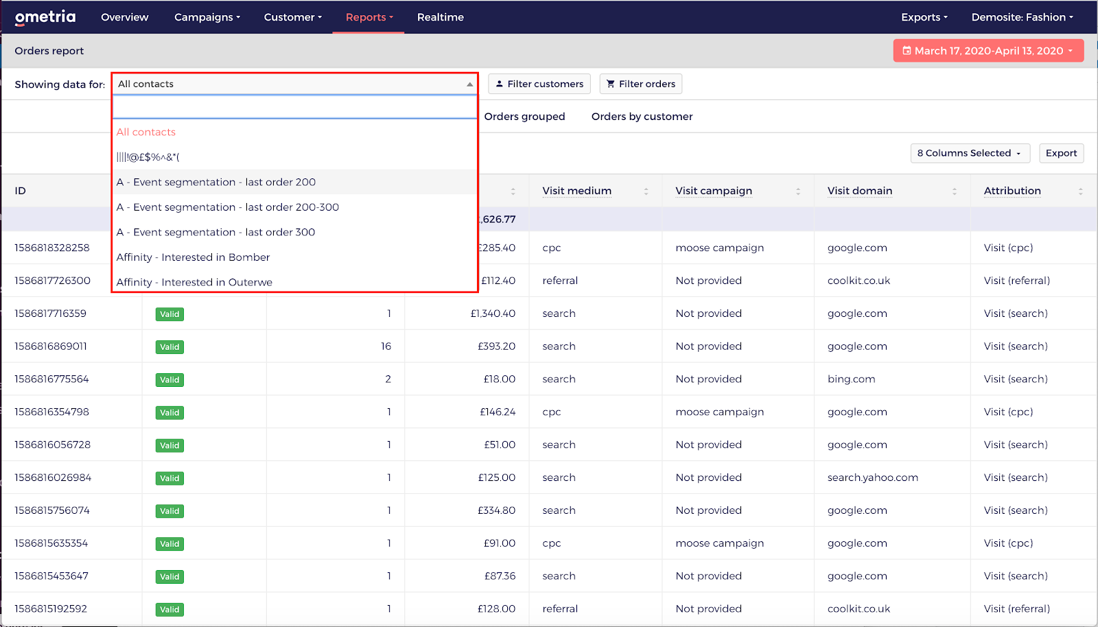 Orders report – Ometria Help Centre