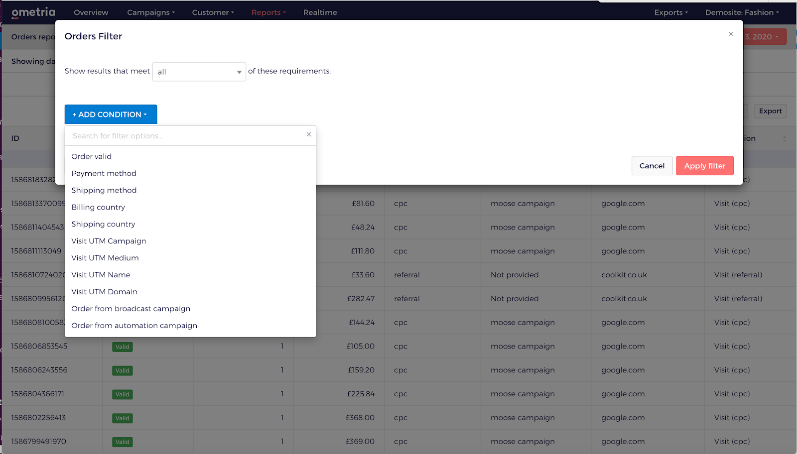 Orders report – Ometria Help Centre